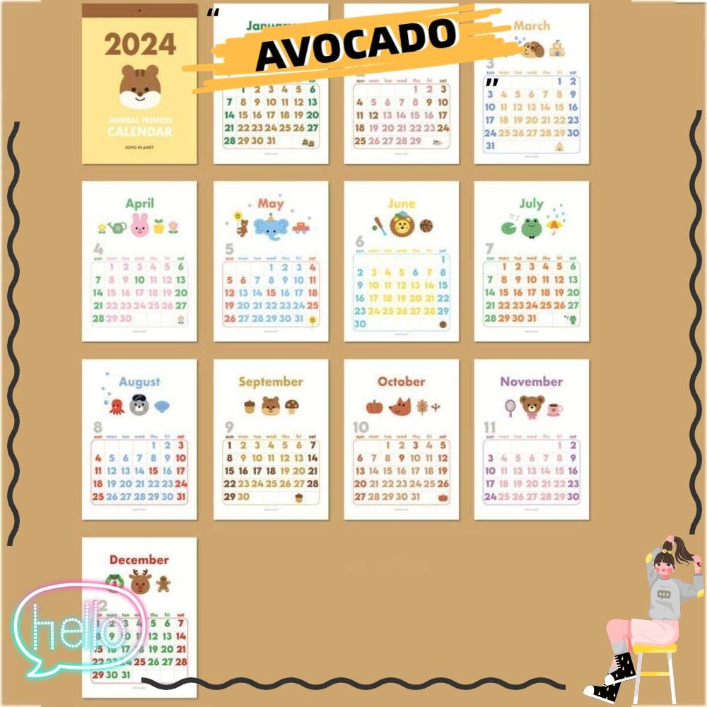 AVOCADA Wall Calendar, Cartoon Hangable Desk Calendar, Portable Paper ...