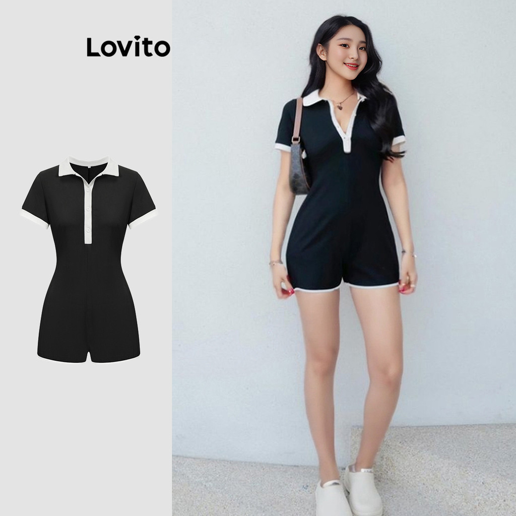 Lovito Women Sporty Plain Colorblock Jumpsuit L89ED127 | Shopee Philippines