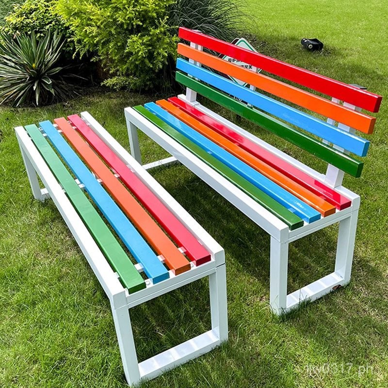 Outdoor Park Bench Anti-Corrosion Square Plastic Wood Long Bench ...