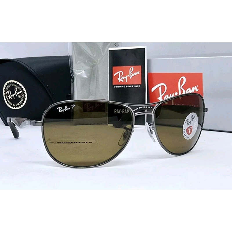 RAY BAN gunmetal/brown POLARIZED RB3519 029/83 59 aviator SUNGLASSES ...