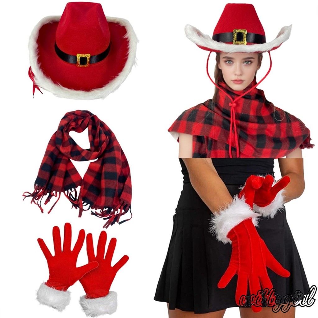 WITTY-Adult Christmas Costume Accessory Outfits Cowgirl Hat + Scarf ...