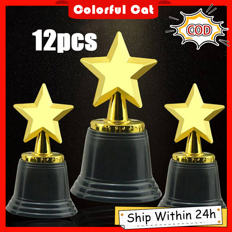 12Pcs Mini Star Trophy Kids Competition Trophies End of Term Award Star ...