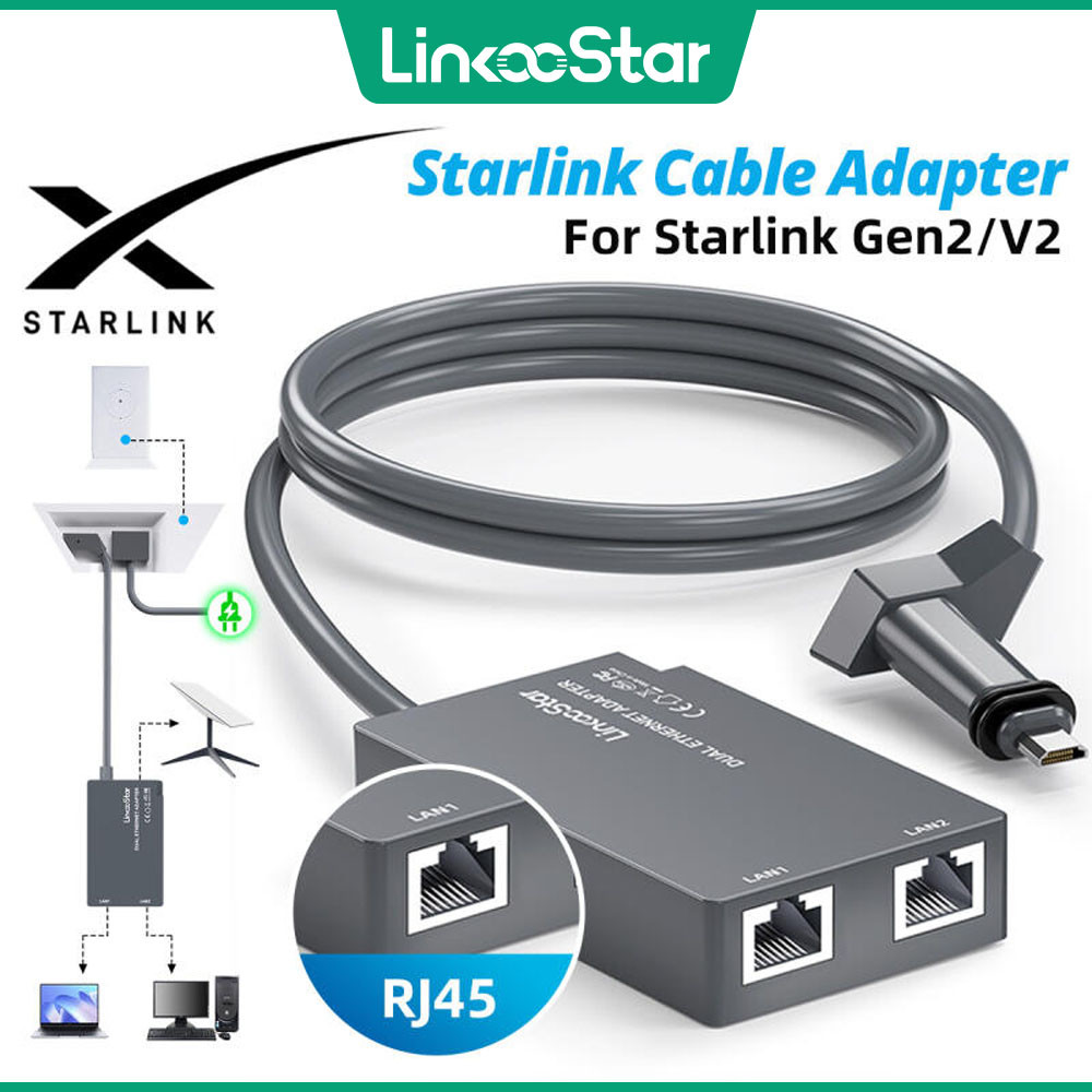 Dual RJ45 Port Starlink Ethernet Adapter for Starlink Standard Actuated ...