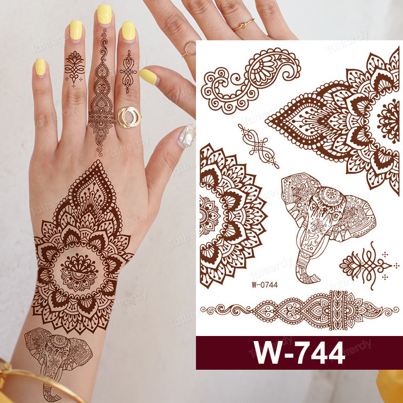 1Sheet Popular Red Brown Henna Tattoo Stickers Indian Mehndi Design ...