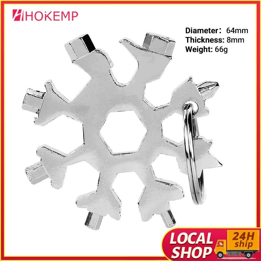 18-in-1 Snowflake Multi-Tool Universal Wrench Screwdriver Keyring Camping Survival Kit | Shopee ...