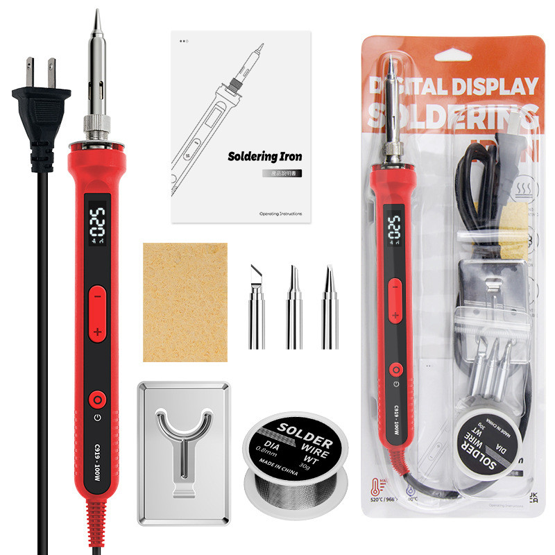 LED Digital Electric Soldering Iron Kit 100W Temperature Adjustable Welding Tools Soldering Flux ...