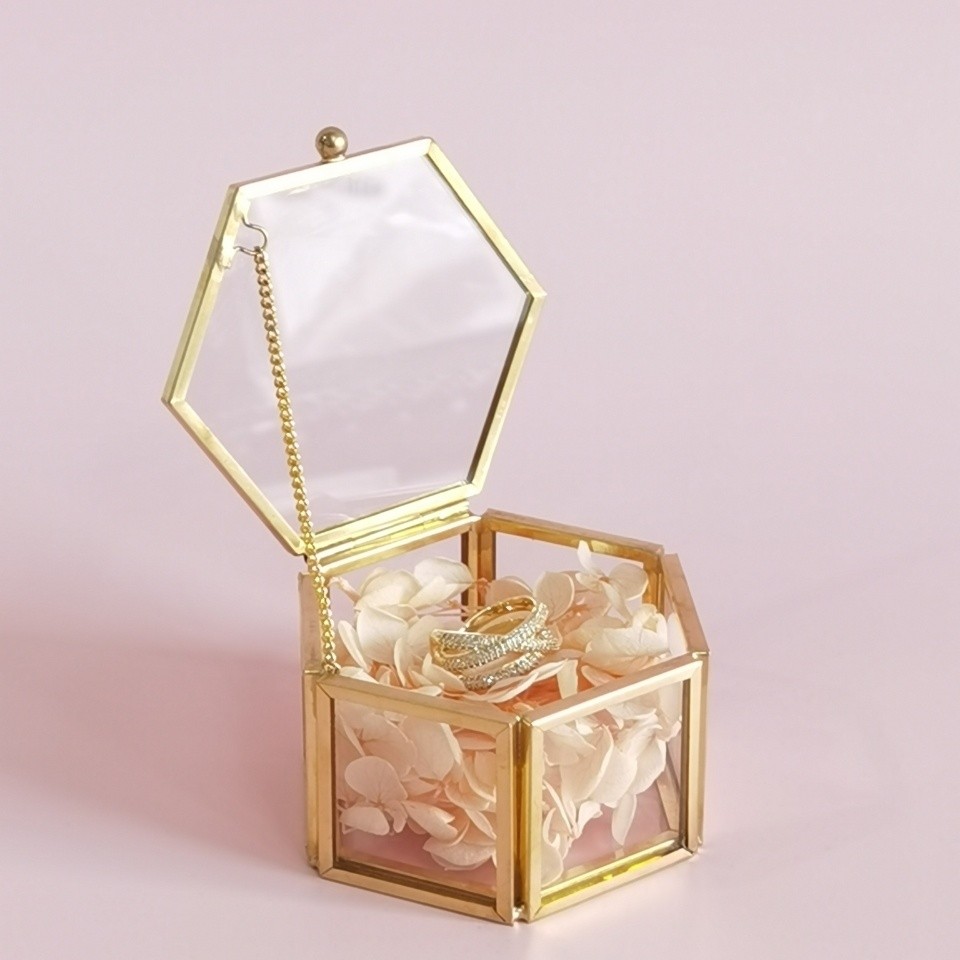 Preserved Flower Ring Box Glass Jewelry Box Wedding Gold Wedding ...