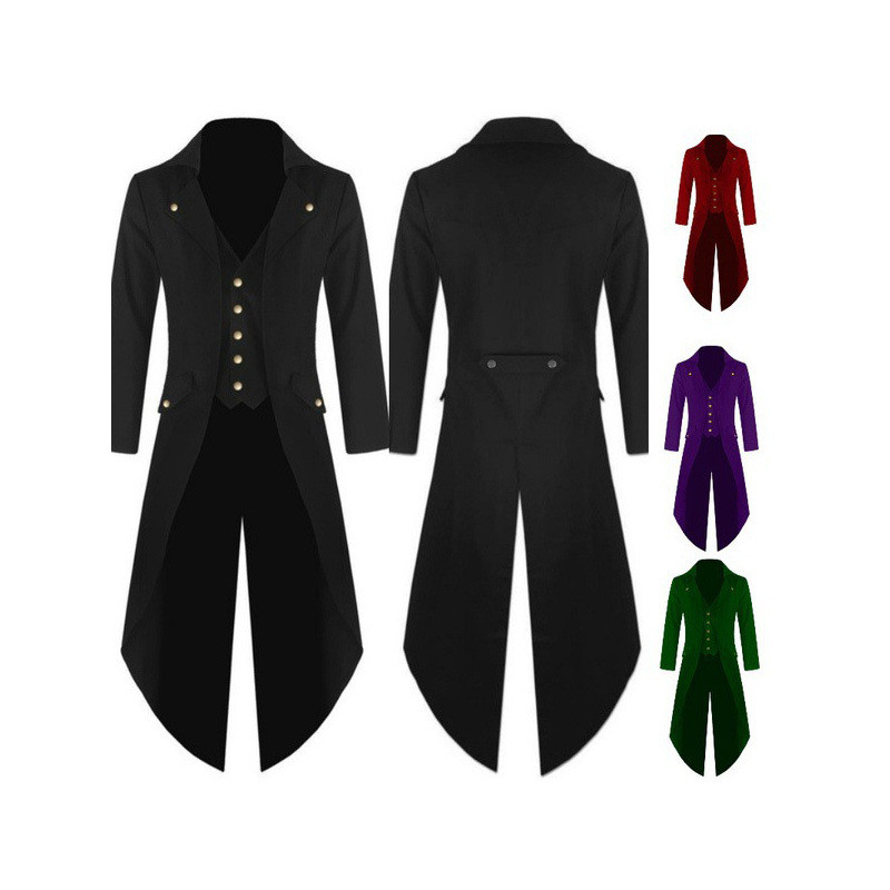 KIMI-Men Black Steampunk Retro Victorian Punk Tailcoat Party Costume ...