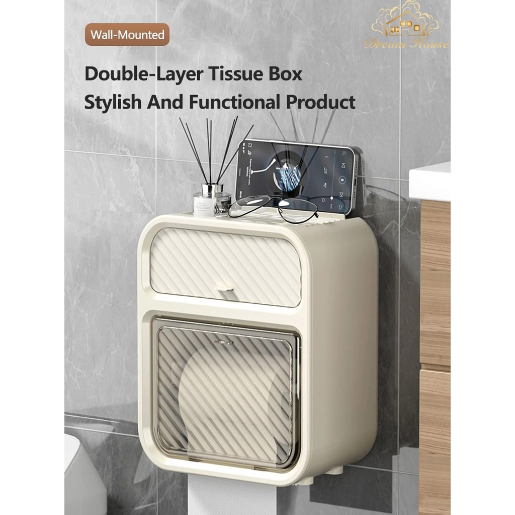 Wall Mounted Bathroom Tissue Holder Pull-Down Tissue Box Waterproof ...