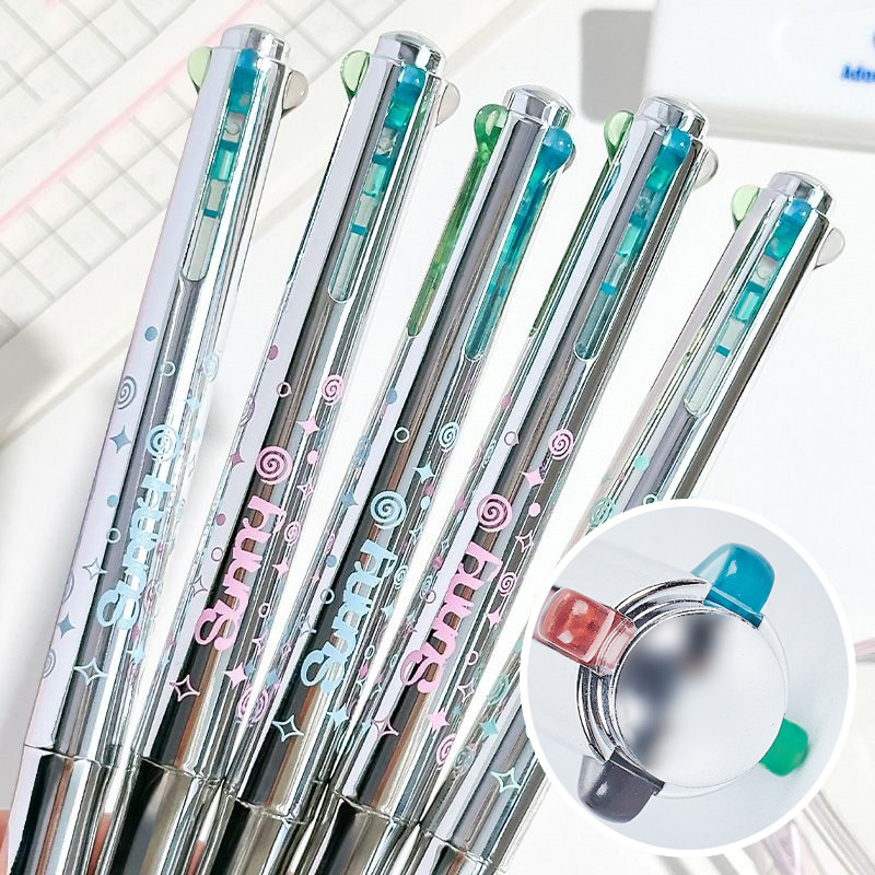 Four-Color Press Gel Pen 4in1 Students Make Notes Color Module Pen ...