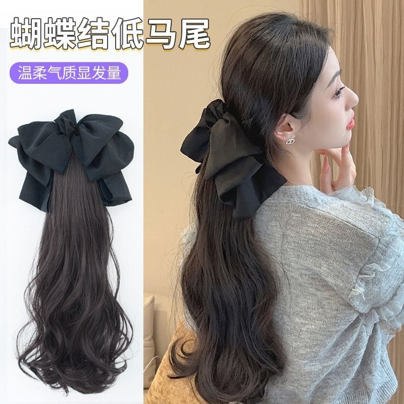 In stock Bow wig Bow wig ponytail female grab clip big Wave Low ...
