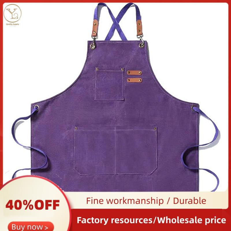 Canvas Kitchen Apron for Men Women Chef Cooking Apron Back 3 Pockets ...