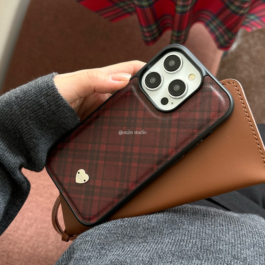 Ins Korean Preppy Style Retro Red Diamond Love Phone Case Suitable for ...