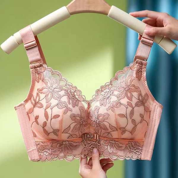 2024 embroidery underwear women's small breasts gathered bra not empty ...
