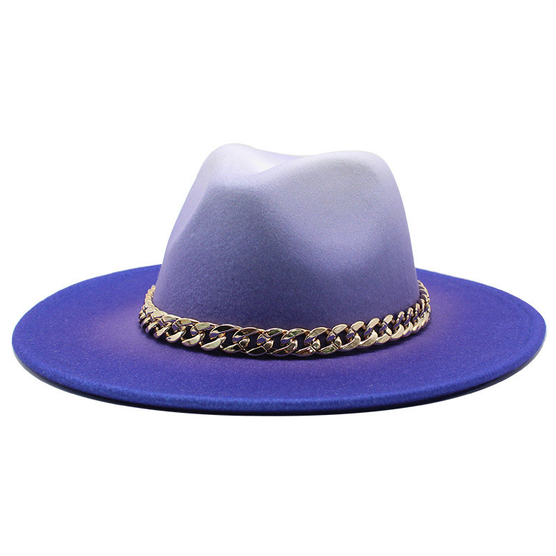 New European American Style Big Brim Woolen Top Hat Gradient Color ...