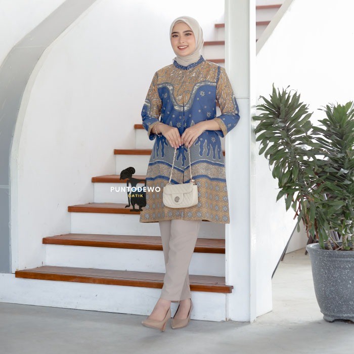 Women's Batik Tunic 7/8 Sleeve Chitra Luxury Batik Motif | Shopee ...