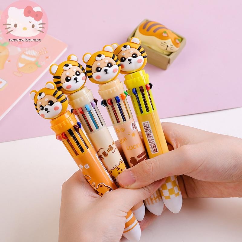 tweettwitombn 10 Colors Kawaii Tiger Ballpoint Pen 0.5mm Colorful Ink ...
