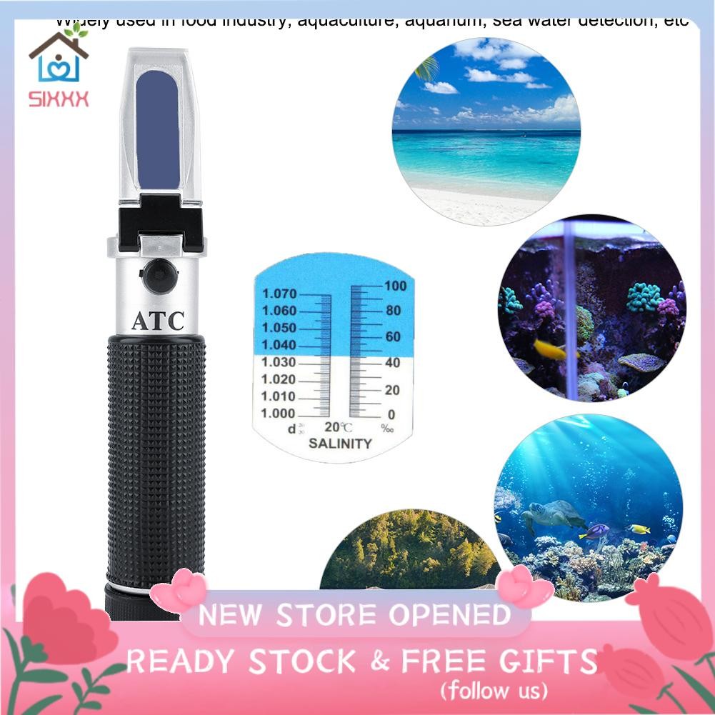 Sixxx Handheld Portable 0-100% Salinity Refractometer Salinometer Sea ...