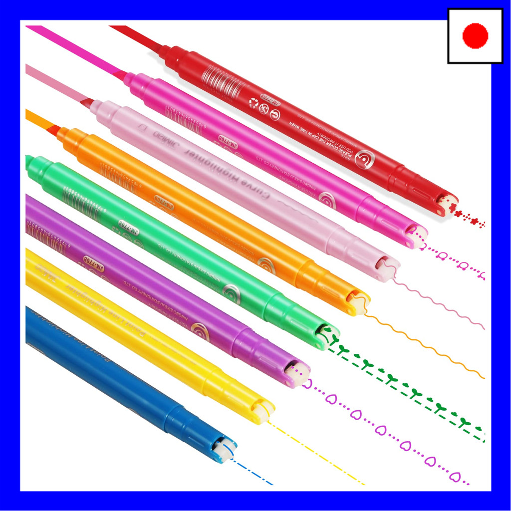 VACNITE Curved Pen, 8 Color Highlighter Pen, Dual Tip Pen, Stationery ...