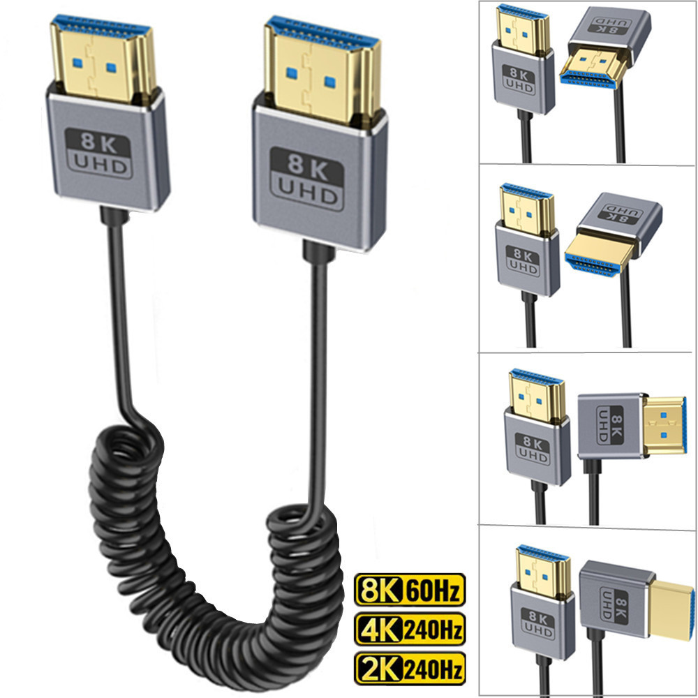 8k Spring Coaxial HDMI Cable Version 2.1 Elbow Right Angle Ultra-Thin ...