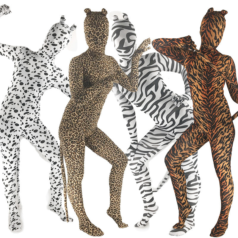 Zentai Lycra Bodysuit Leopard Tiger Zebra Spotted Dog Animal Cosplay ...