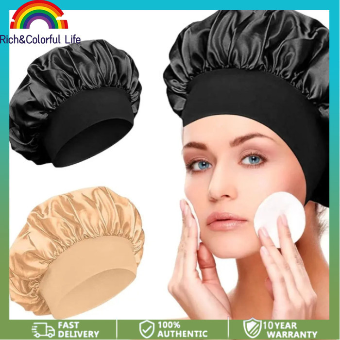 Satin Night Hair Cap Women's Solid Sleeping Hat Sleep Care Bonnet ...