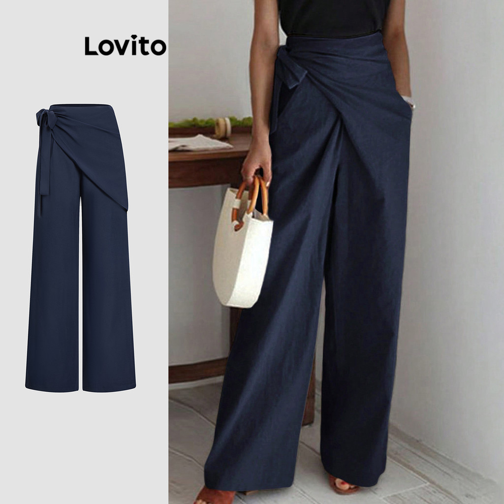Lovito Women Elegant Plain Wrap Lace Up Pant L118ED274 | Shopee Philippines