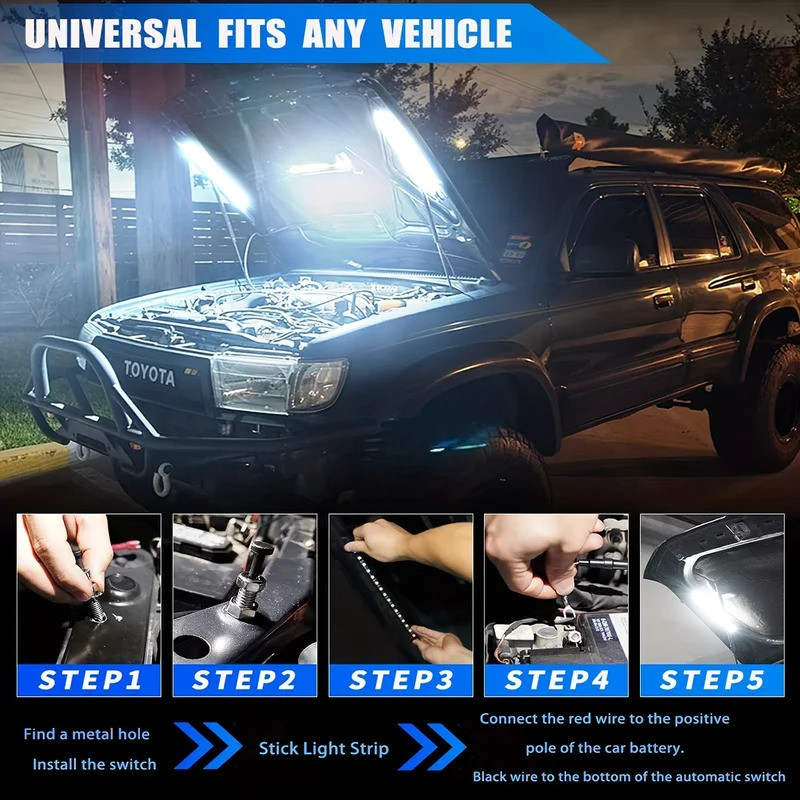 LED Car Under Hood Work Inspection Light Kit Waterproof 12V LED Strip ...