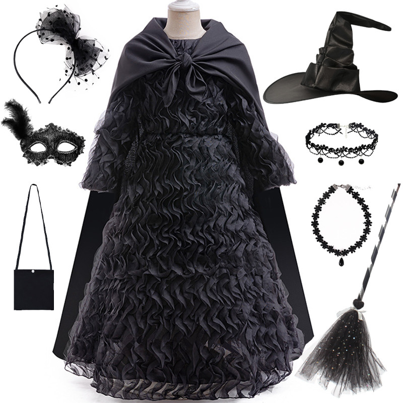 Girl Wicked Elphaba Cosplay Costume Black Wicked Witch Dress With Cape ...