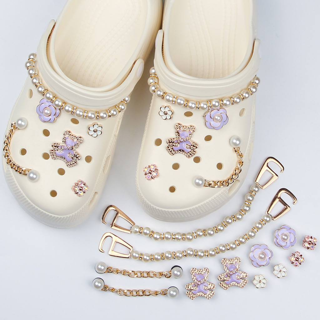 Purple Pearl Chain Bear Set DIY Jibbitz Crocs Charm Shoe Beach ...