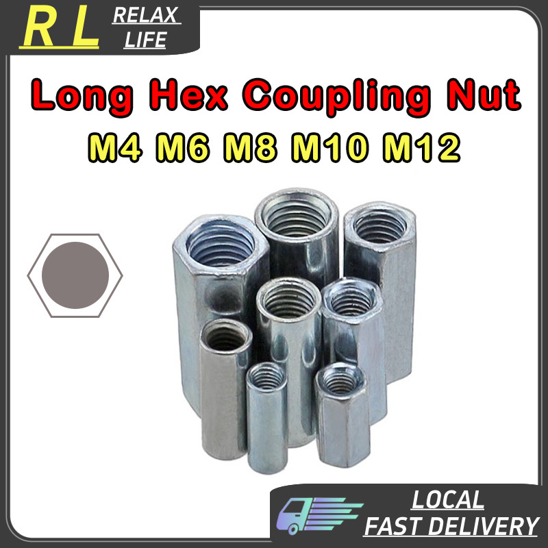 [RL] Zinc Long Hex Nut Galvanized M4 M12 Coarse Thread Stud Coupling ...