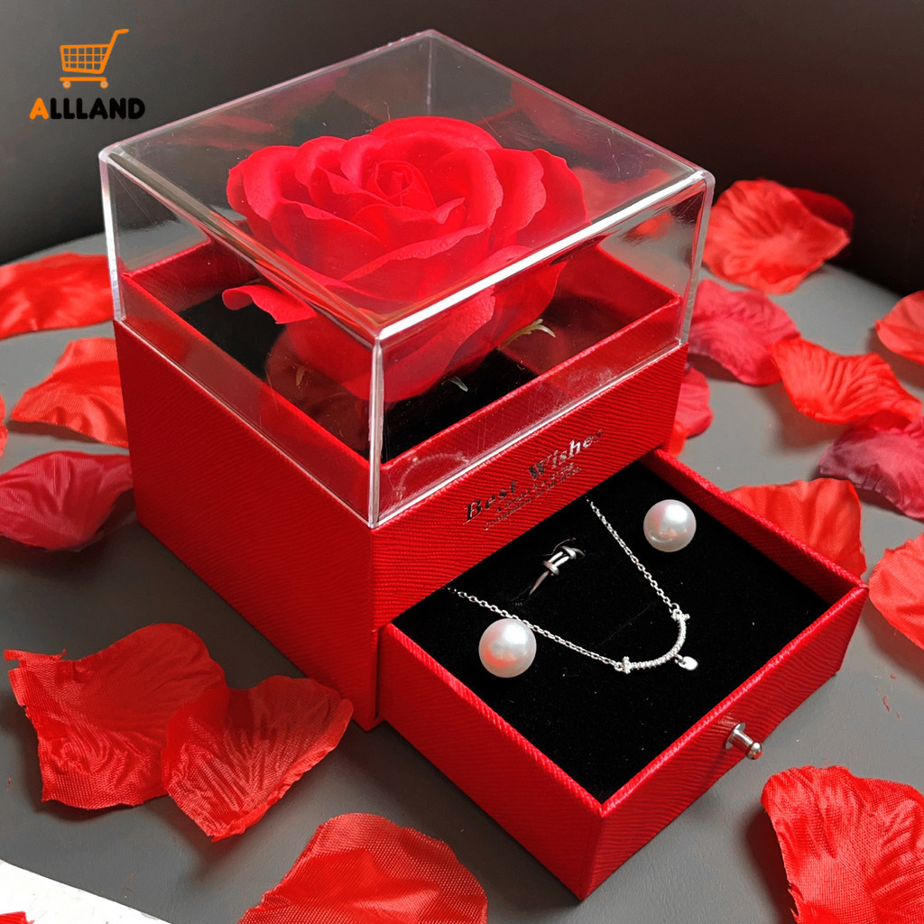 Red Rose Flower Jewelry Gift Box - Ring Earrings Necklace Storage Boxes ...
