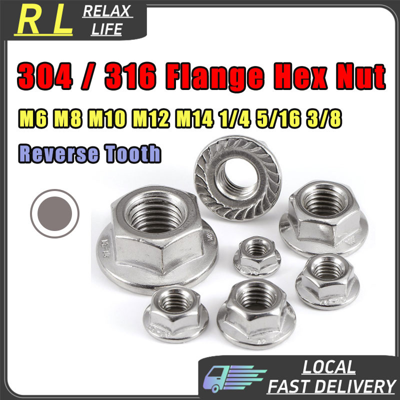 [RL] [Reverse / Fine Thread] Flange Hex Nut Left Hand 304/410 Stainless ...