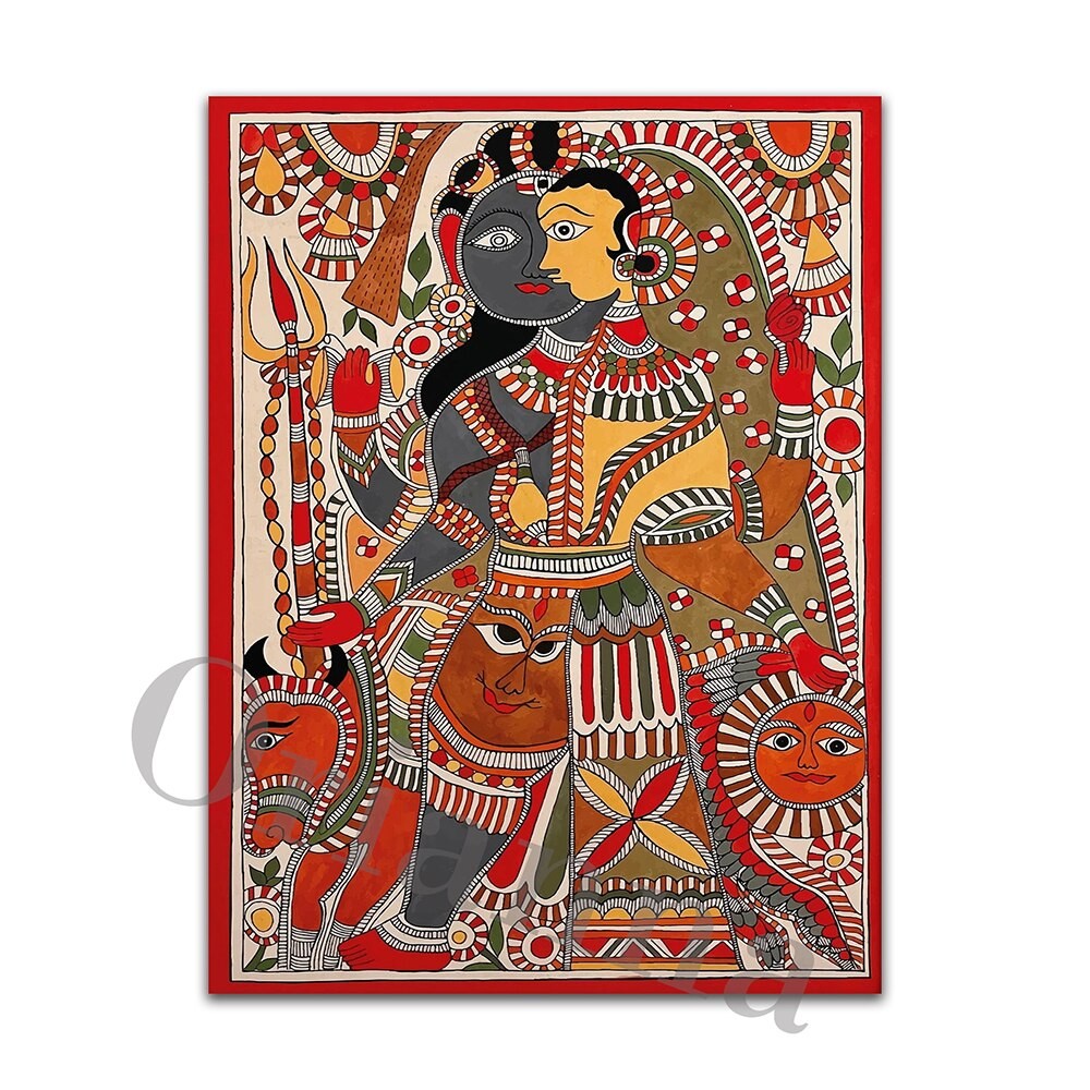 Indian Folk Wall Art Poster, Paisley Art, Madhubani, Vintage Mughal ...