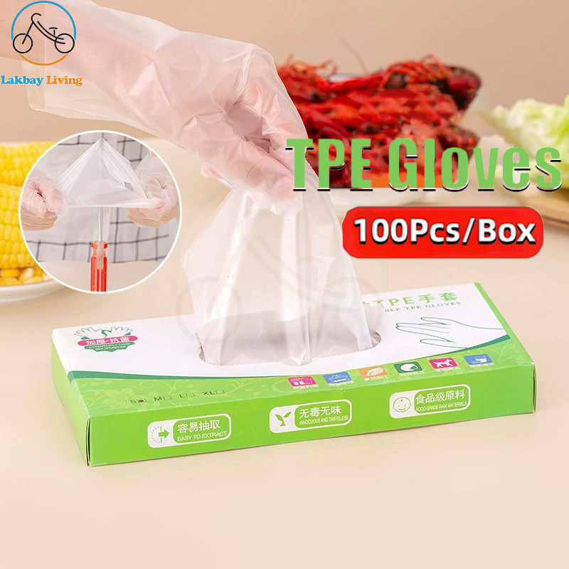 Food Grade Disposable TPE Gloves 100PCS Latex-Free Non-Toxic Kitchen ...