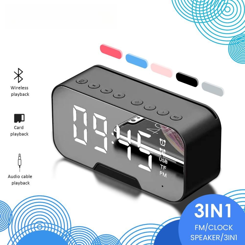 Bluetooth Speaker with FM Radio LED Mirror Alarm Clock Subwoofer Music ...