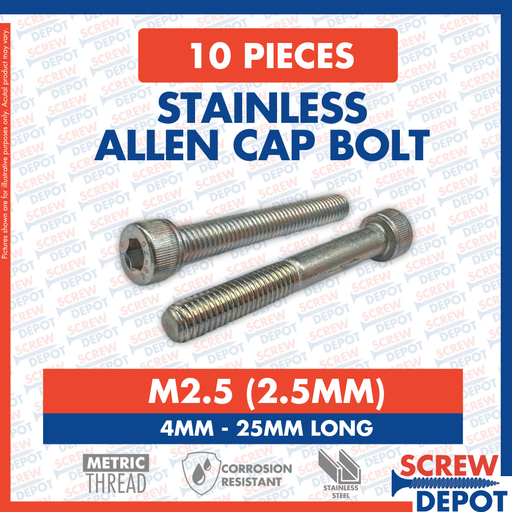 10PCS M2.5 (2.5MM) Stainless Steel Allen Cap / Socket Head / Stainless ...