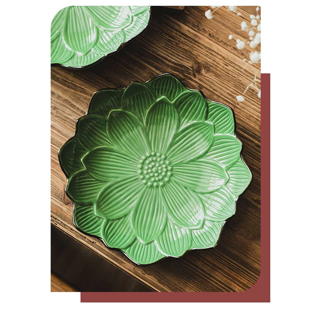 Living Plus Leaf Flower Bakeware Serving Dish Bowl Green Plate Ceramic ...