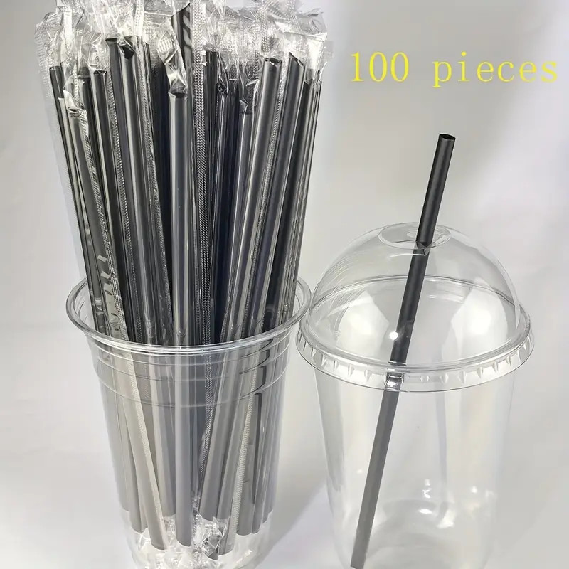 100pcs Disposable Straws per Pack Black Transparent Colorful Options ...