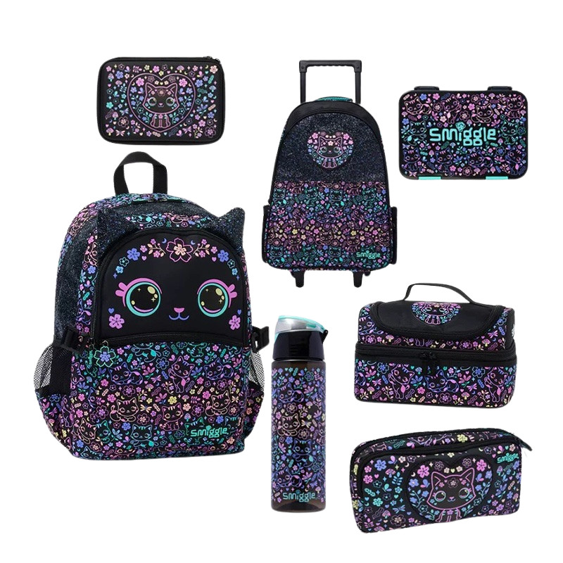 Smiggle Black Grass Cat Backpack Large 42cm Waterproof School Bag Lunch ...