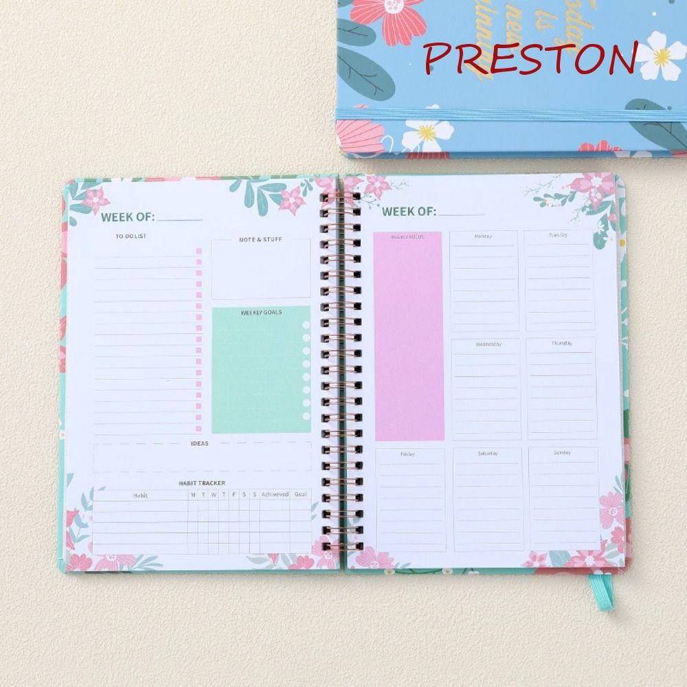 PRESTON A5 English Notepad, 80 Sheets Floral Printing Coil Notebook ...