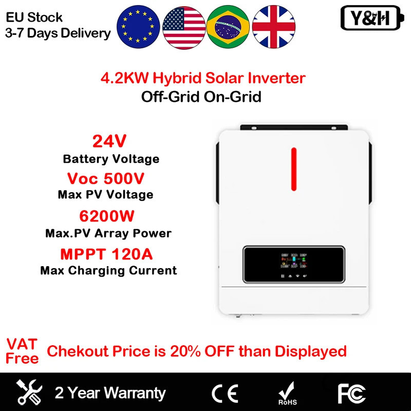 Y&H Hybrid Solar Inverter Off Grid 1KW 2KW 3KW 4.2KW 6.2KW 10.2KW 230VAC 12V 24V 48V MPPT Solar ...