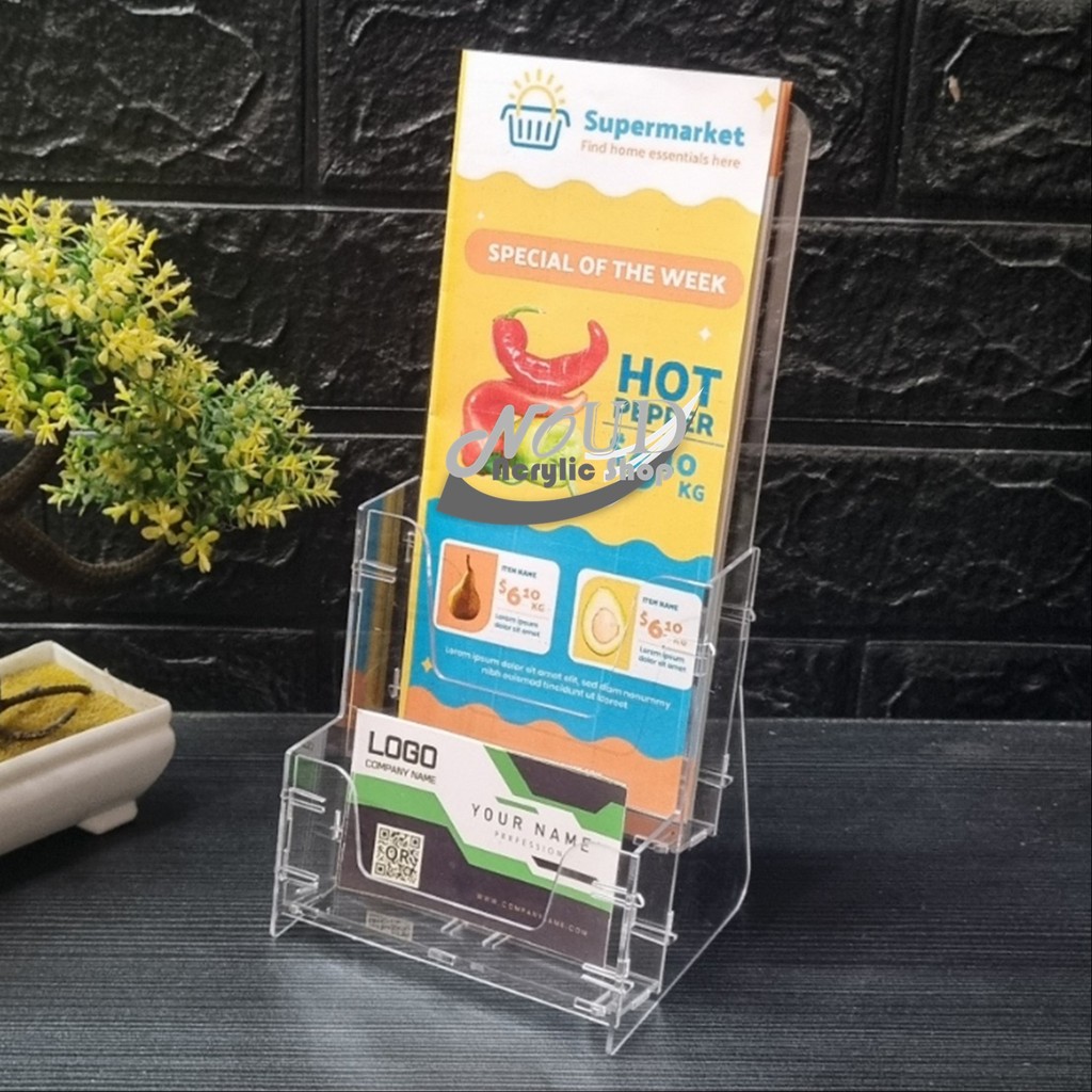 Acrylic brochure holder Acrylic standing leaflet with business card ...