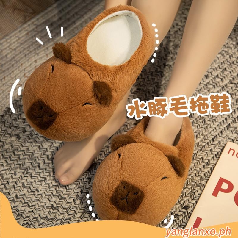 OCEANMAP Warm Capybara Slippers, Soft Cute Orange Capybara Plush ...