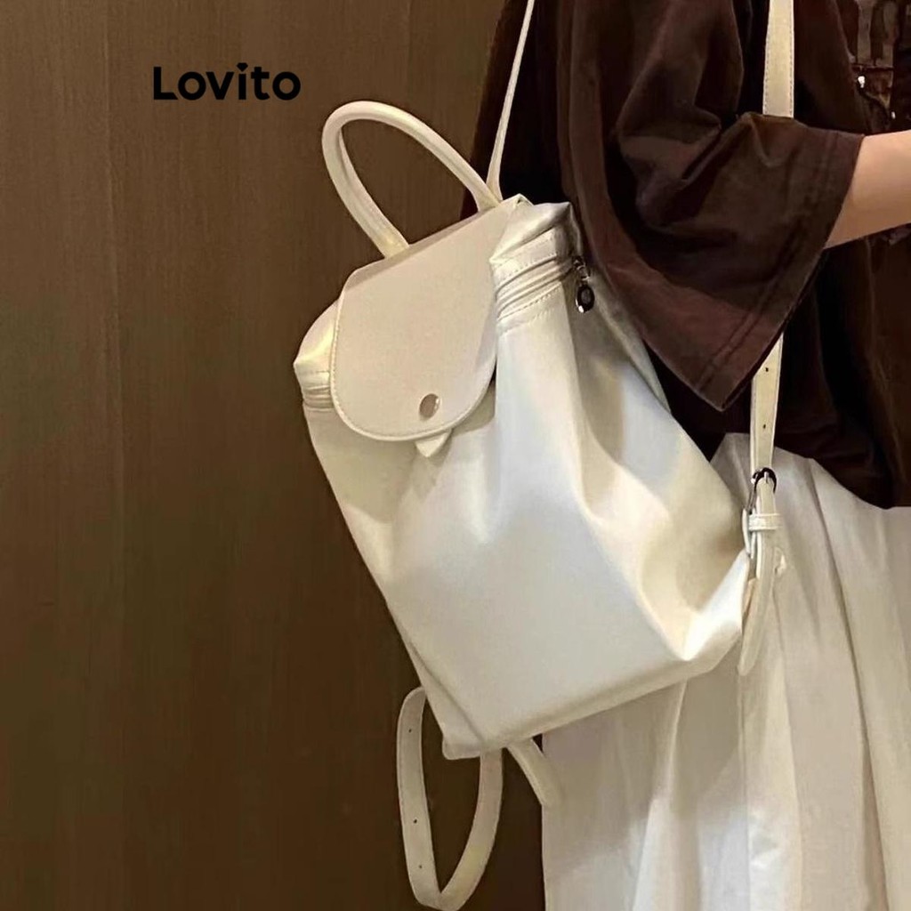 Lovito Women Casual Plain Large Capacity Oxford Cloth Backpack Commute ...