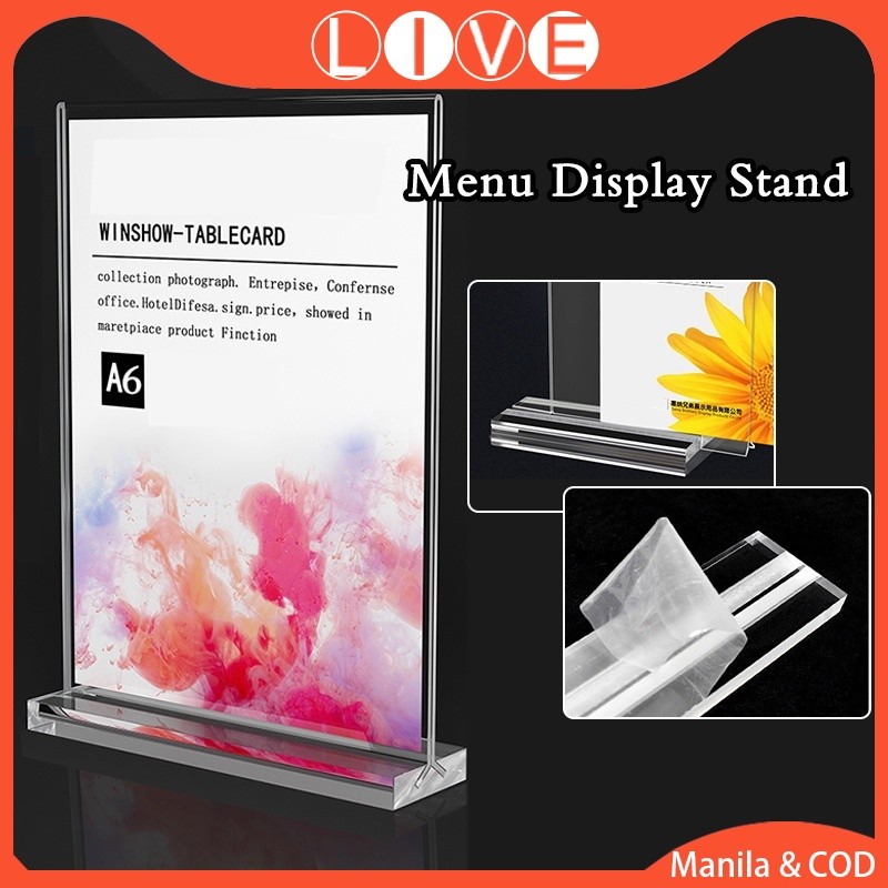 A6 Menu Display Stand Acrylic Double Side Clear Desk Display Stand T ...