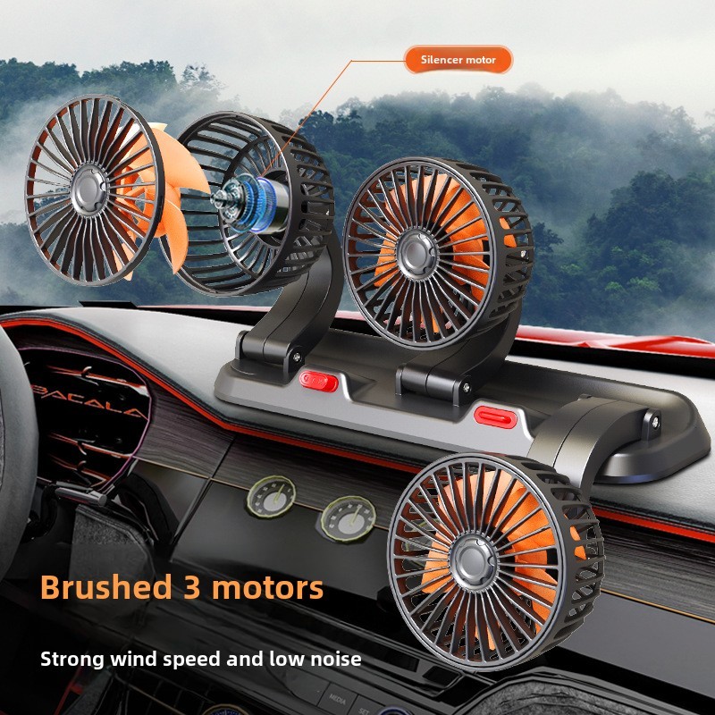 Three Head 24V DC Fan Car Fan 12V 5V Truck Fan Universal USB Rotatable ...