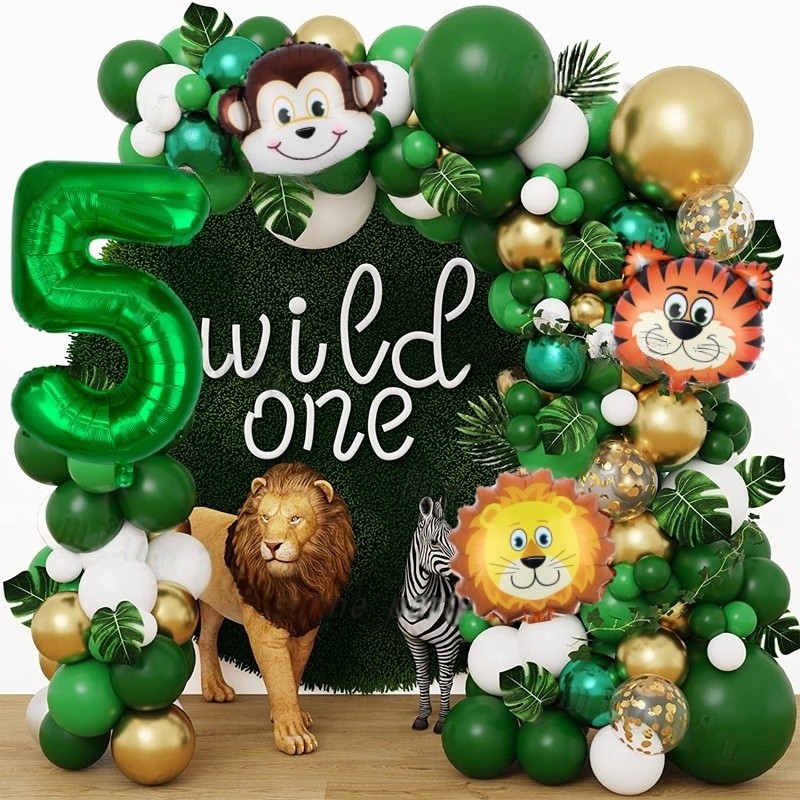 Jungle Safari Animal Balloons Garland Kit Wild One Theme Kids Birthday ...