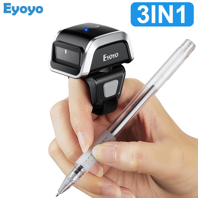 EYOYO Portable Ring Wearable 1D 2D Barcode Scanner 3-in-1 USB Wired & 2 ...