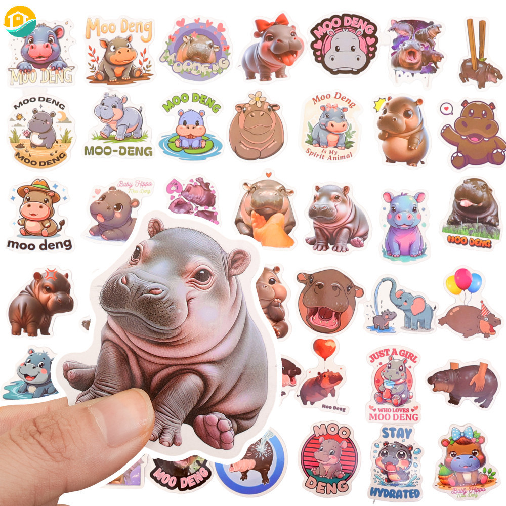 50Pcs/Set Cartoon Animal Moo Deng Hippo Graffiti Stickers for ...